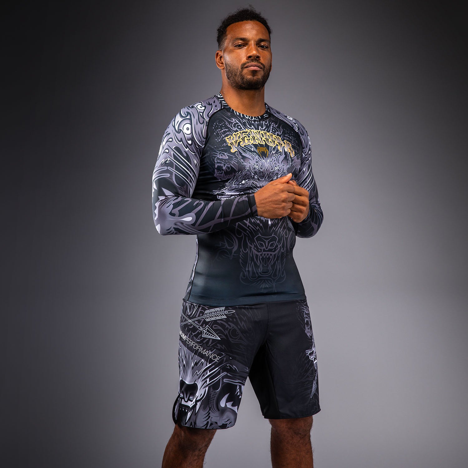 Venum Wolf Atak Long Sleeve Rashguard - Black/Grey - Venum
