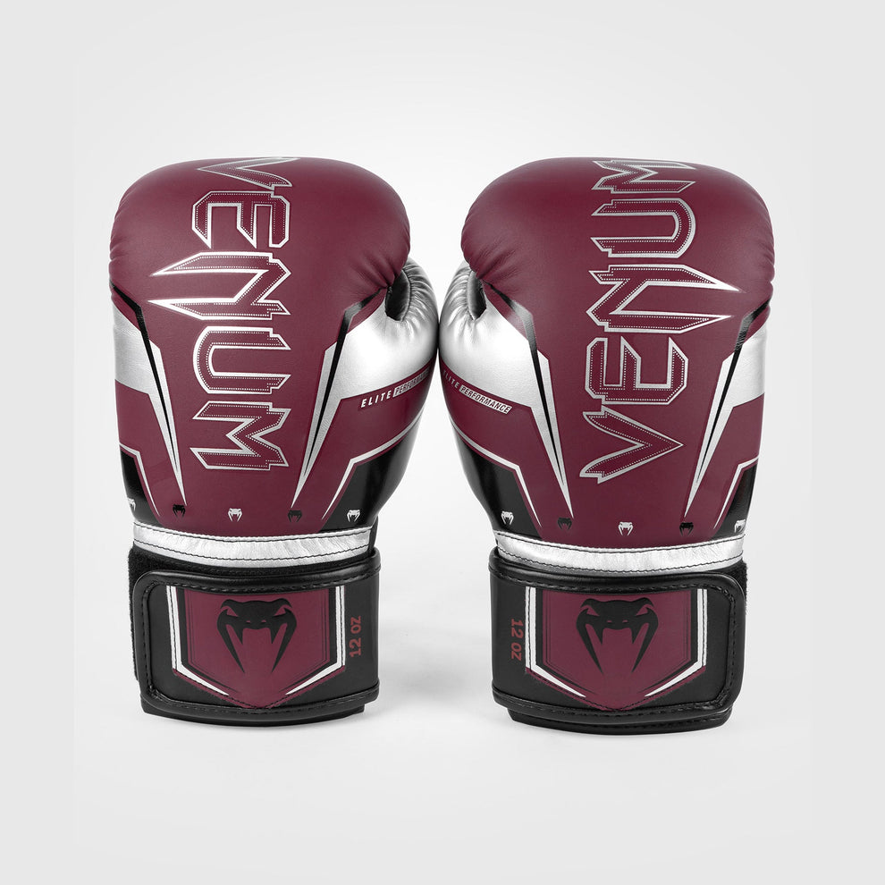 Venum Elite Evo Boxing Gloves - Burgundy/Silver - Venum