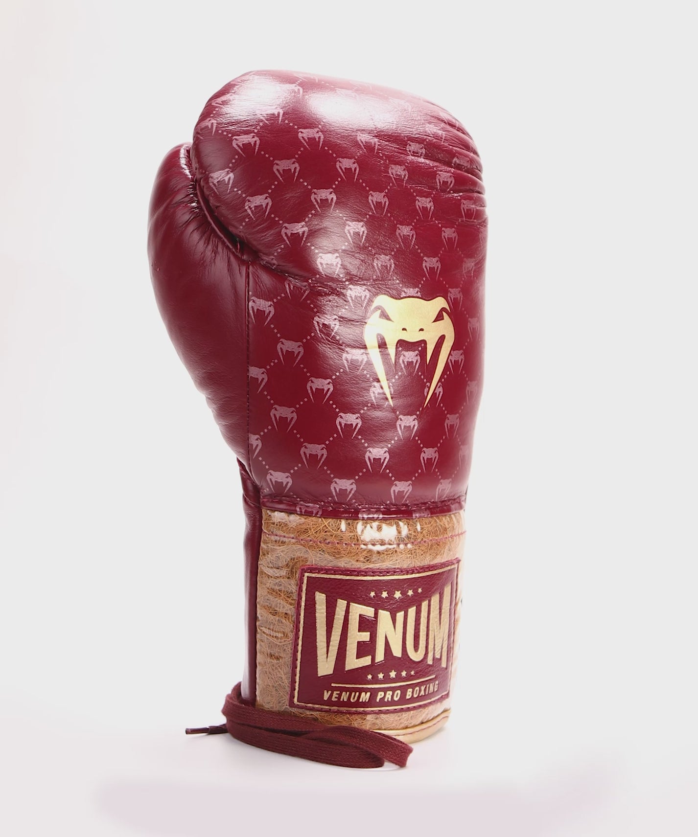 Venum Coco Monogram Pro Lace Up Boxing Gloves - Garnet Red - Venum